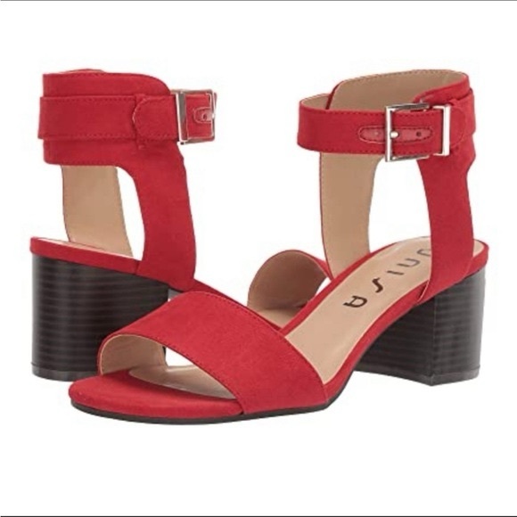 Unisa | Shoes | Unisa Red Ankle Strap Block Heel Sandals | Poshmark